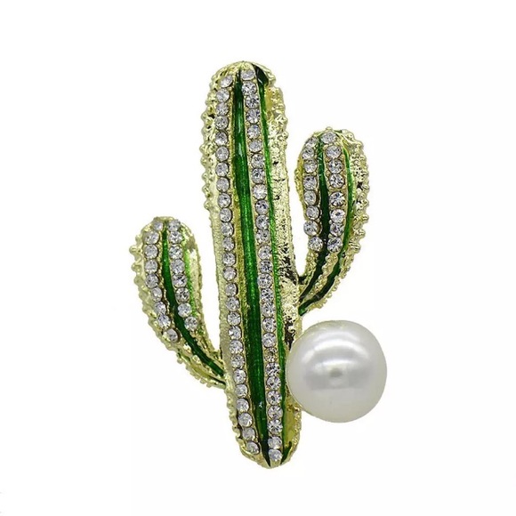 Jewelry | Green Cactus With Pearl Brooch | Poshmark